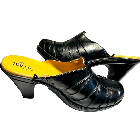Sbicca | Shoes | Sbicca Fawn Black Faux Leather Heeled Mules Clogs Sz W ...